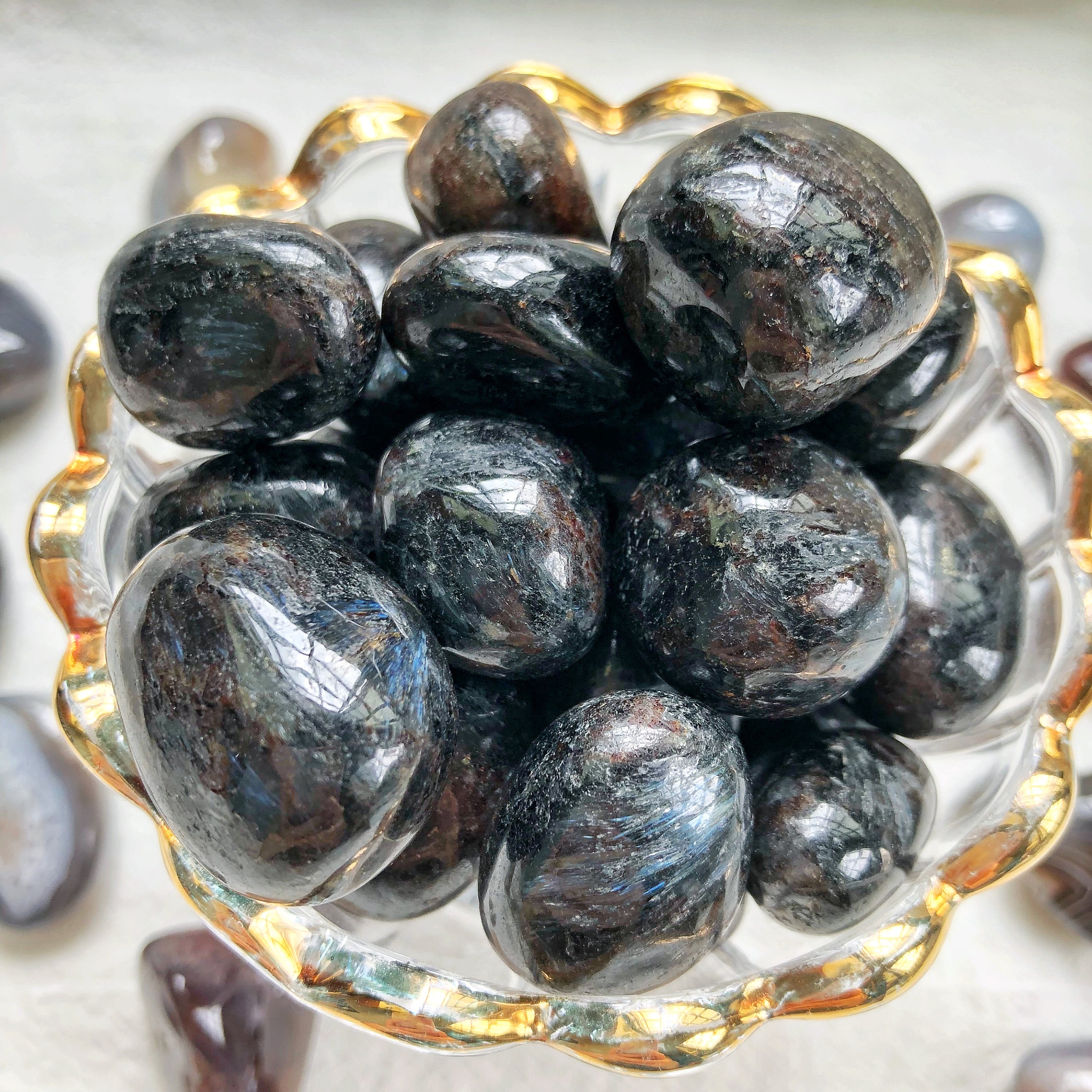 Arfvedsonite Tumbled Stones — Shimmer & Light