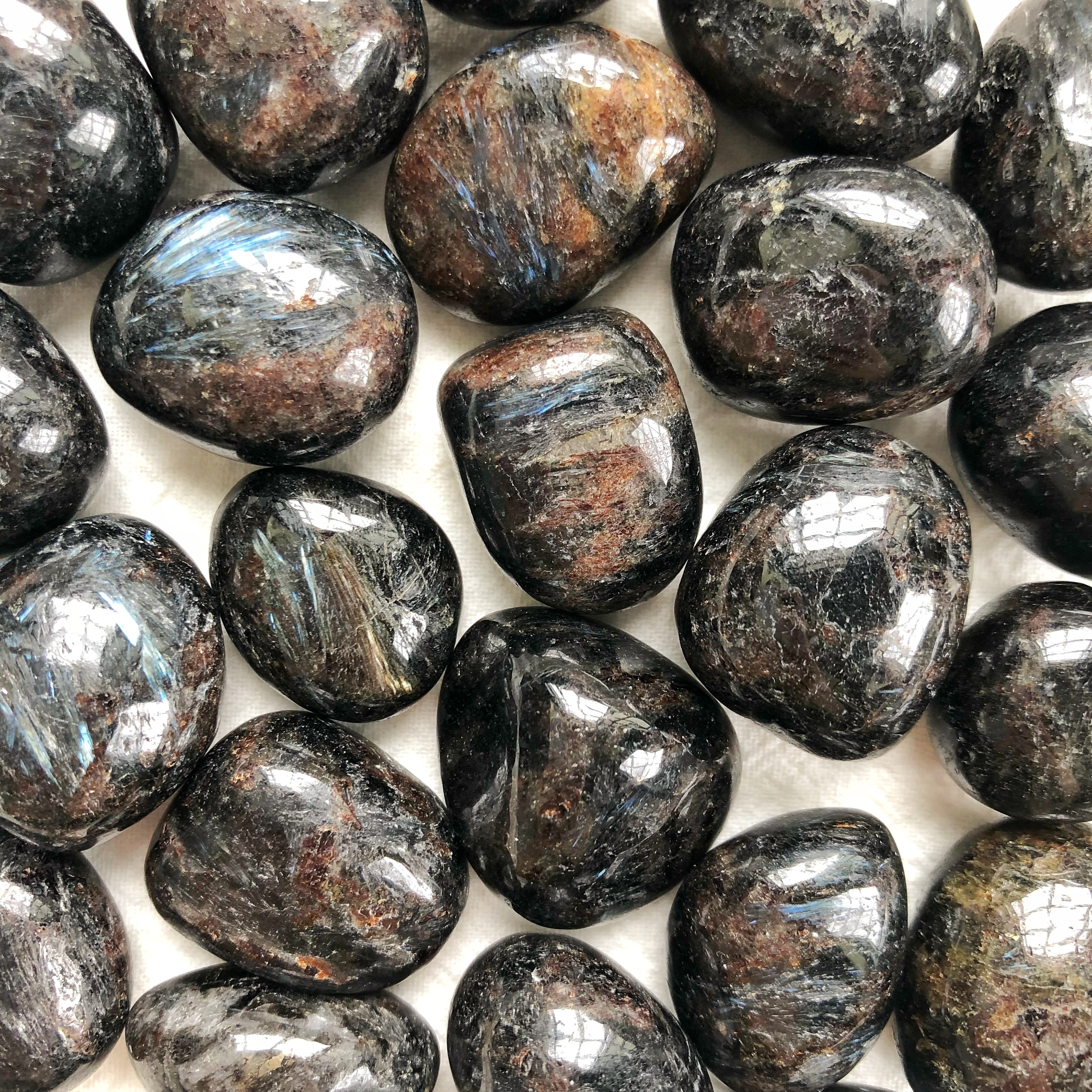 Arfvedsonite Tumbled Stones — Shimmer & Light