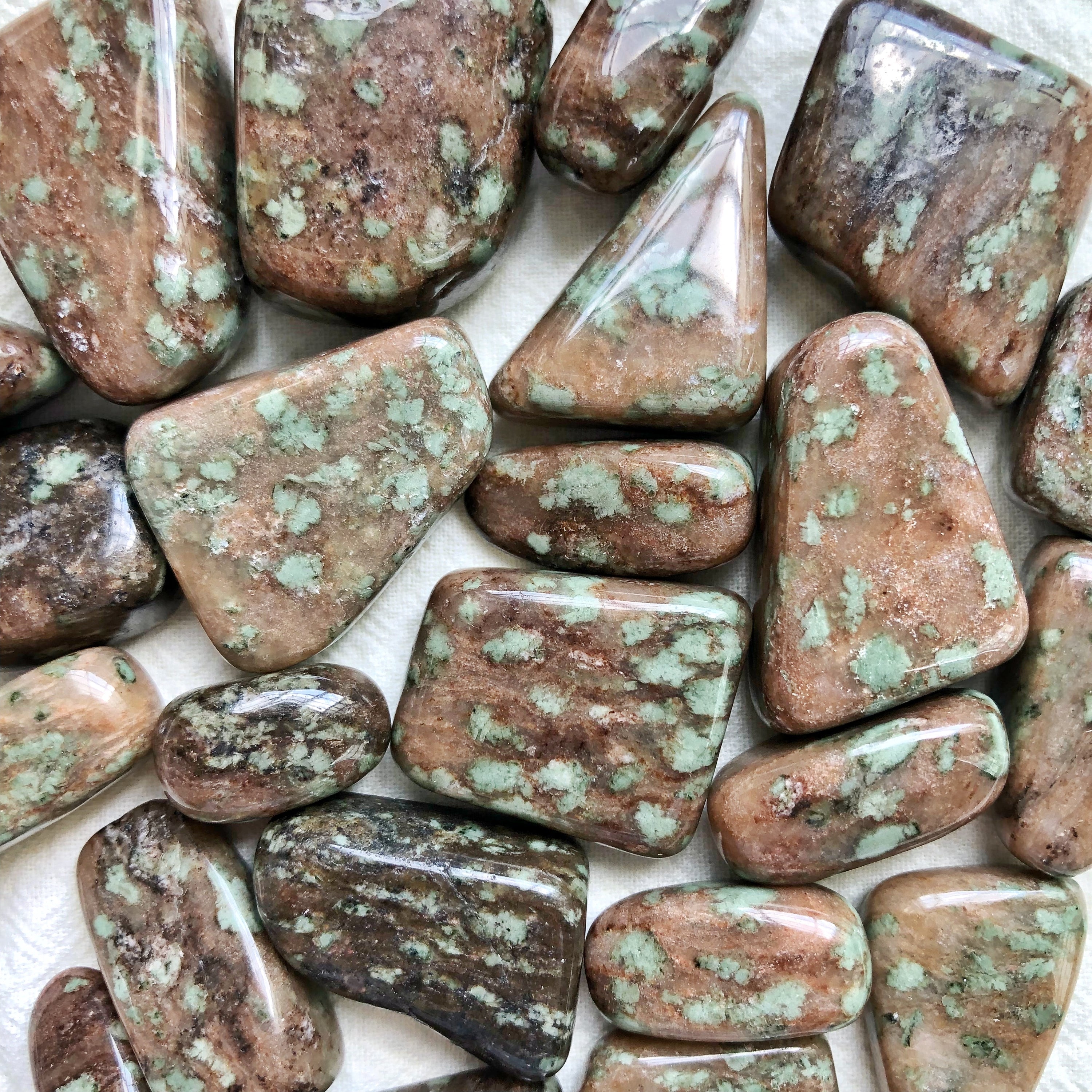 Nunderite (Nundoorite) Tumbled Stones — Shimmer & Light